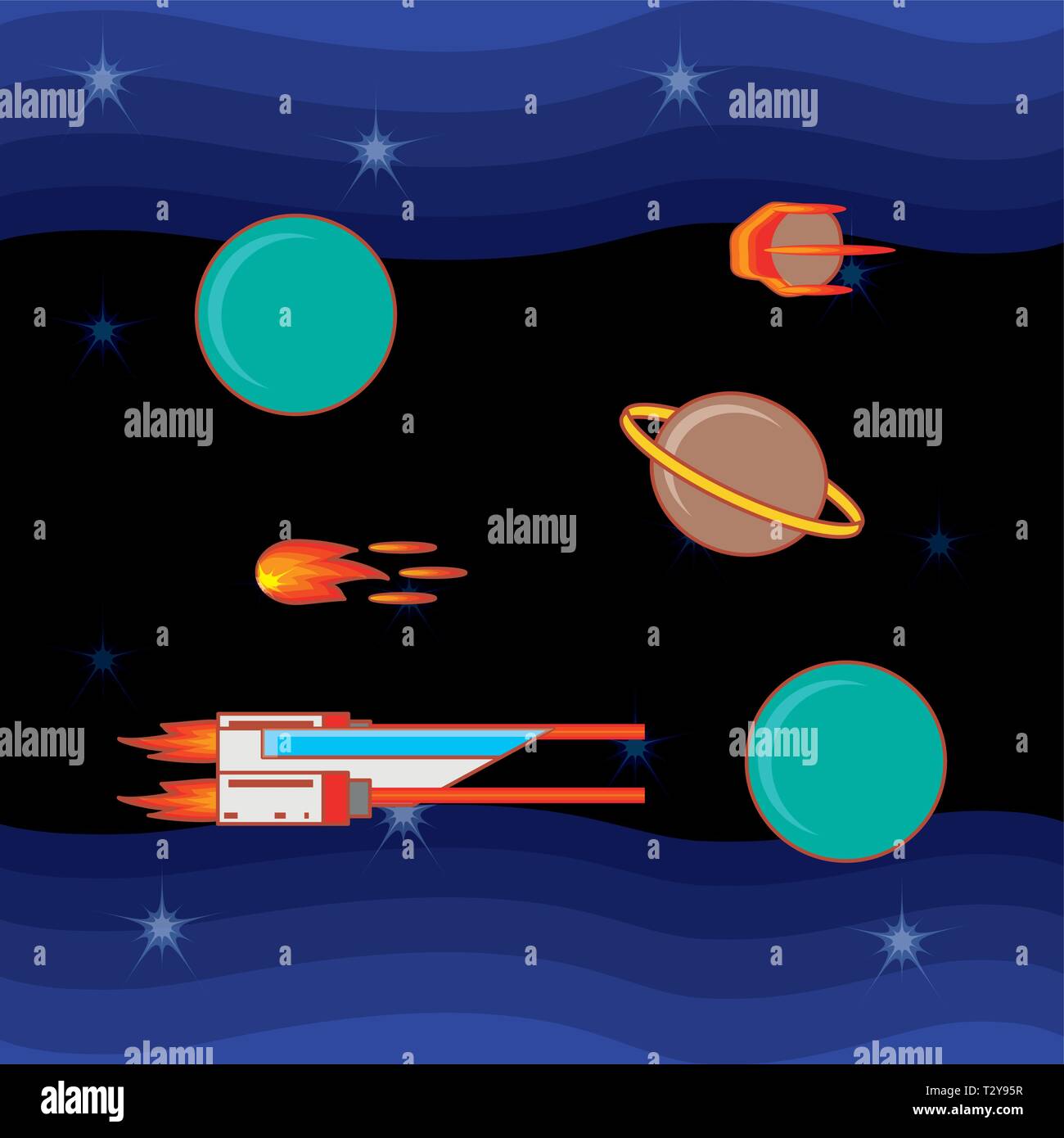video game space ship with planets vector illustration design Stock ...