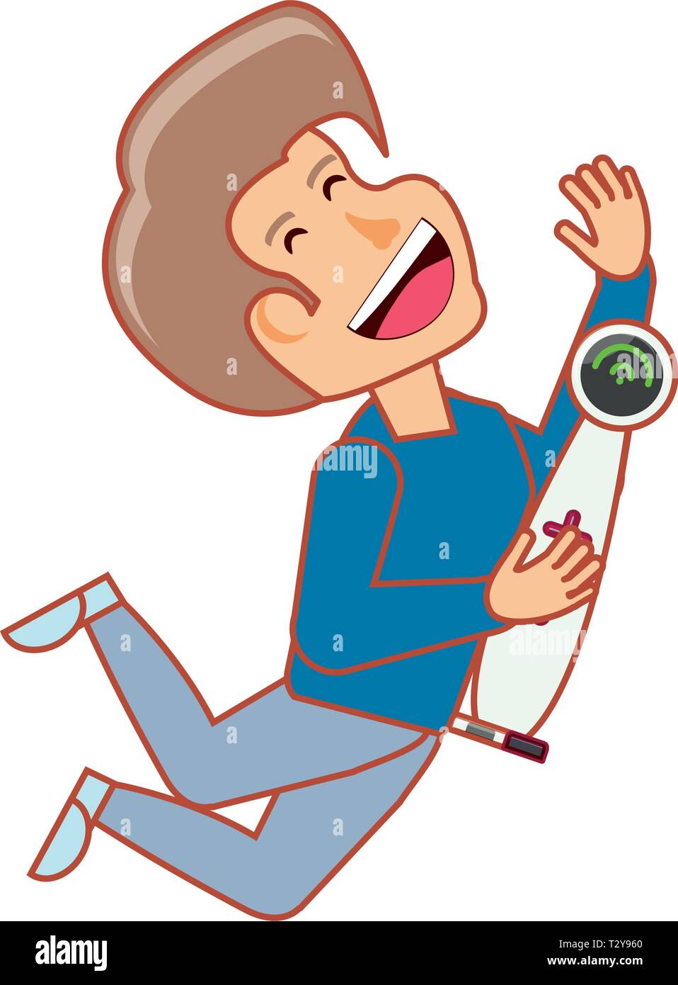 boy playing with joystick for video game vector illustration design ...