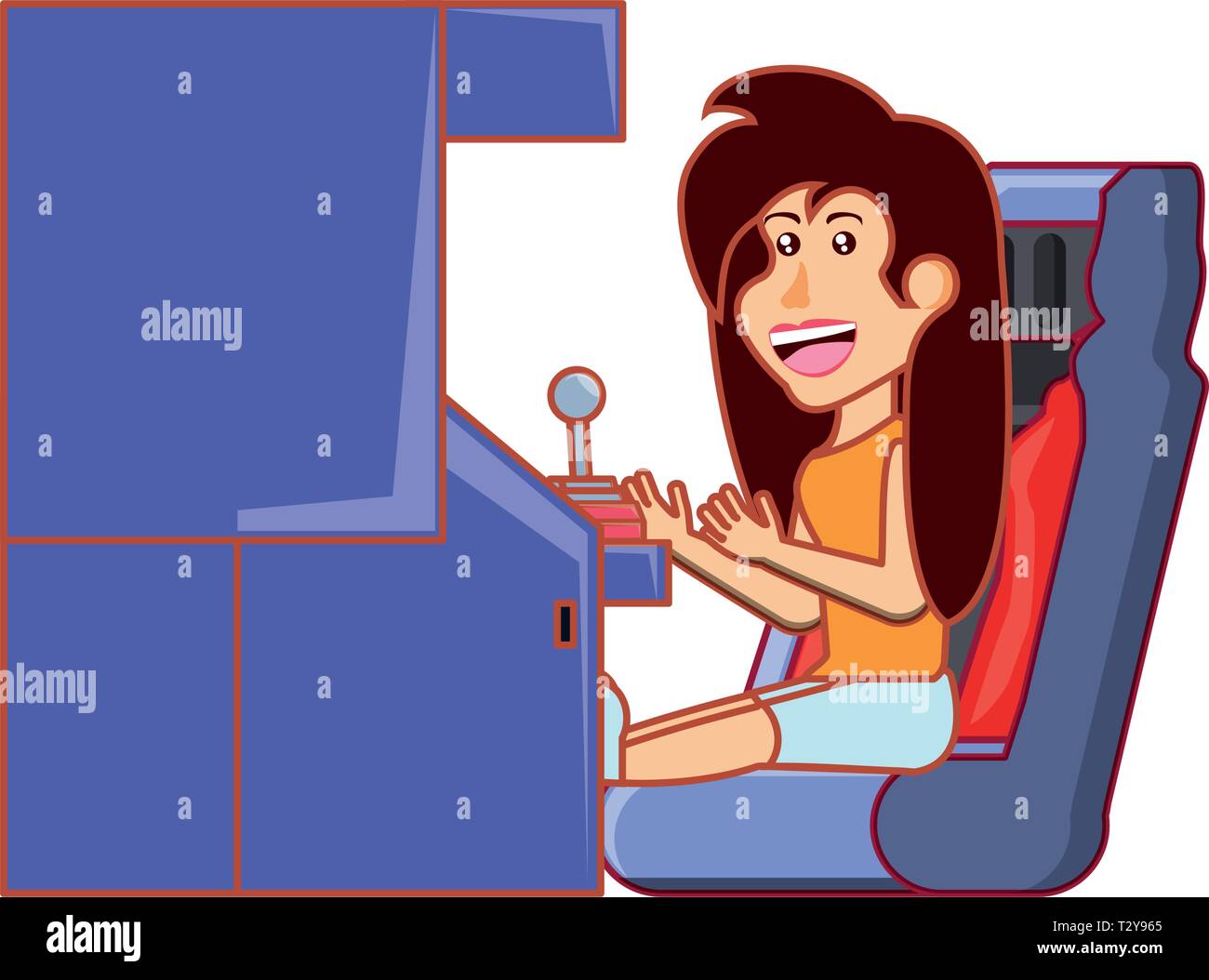 girl playing in retro console video game machine vector illustration ...