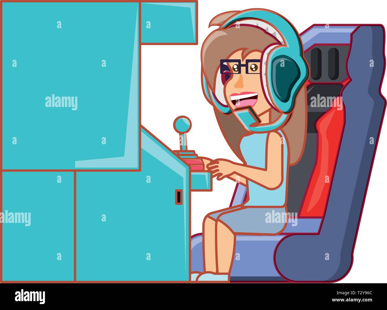girl playing in retro console video game machine vector illustration ...