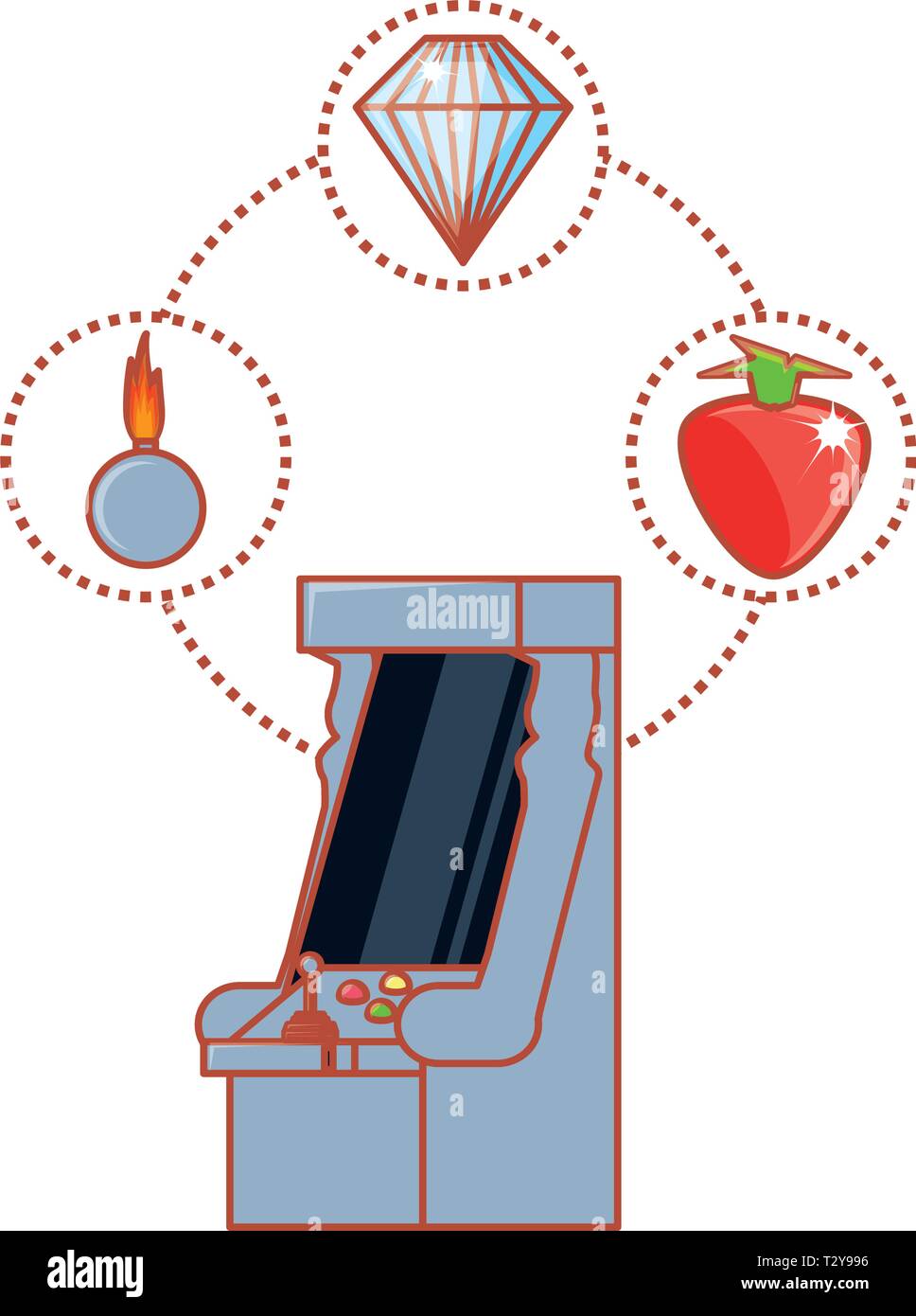 retro console video game machine with set icons vector illustration ...