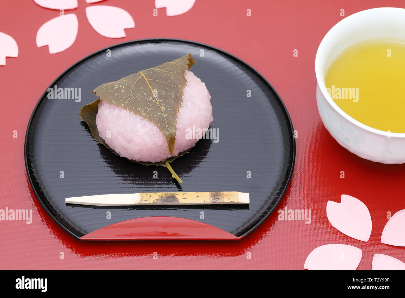 Japanese confectionery, cherry blossom rice cake Sakura Mochi Stock ...