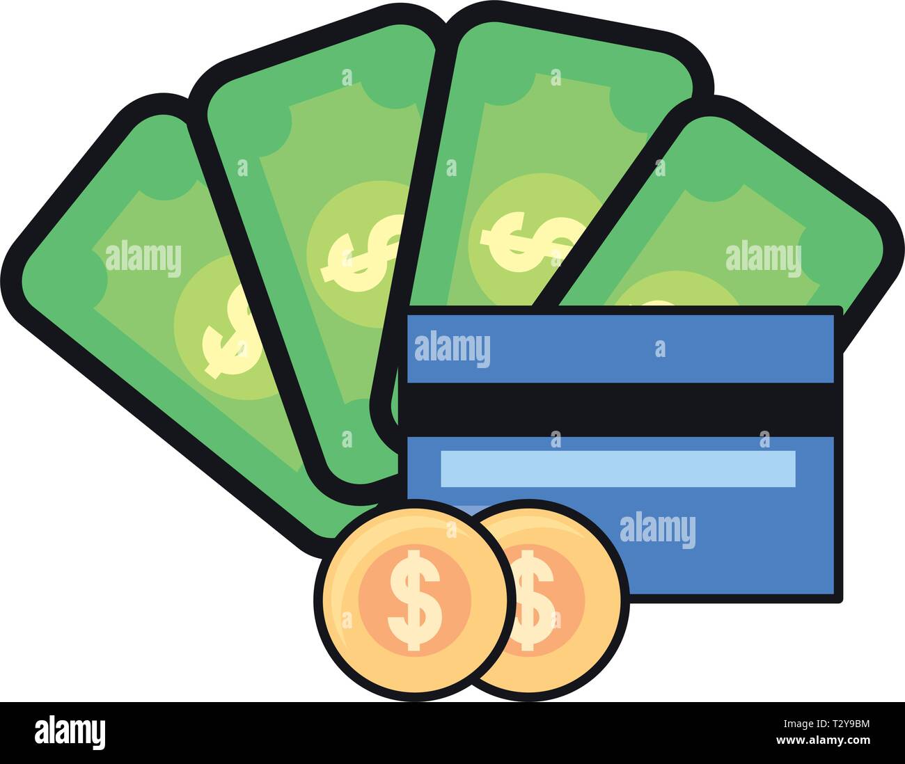 banknote money coins dollar bank card vector illustration Stock Vector ...