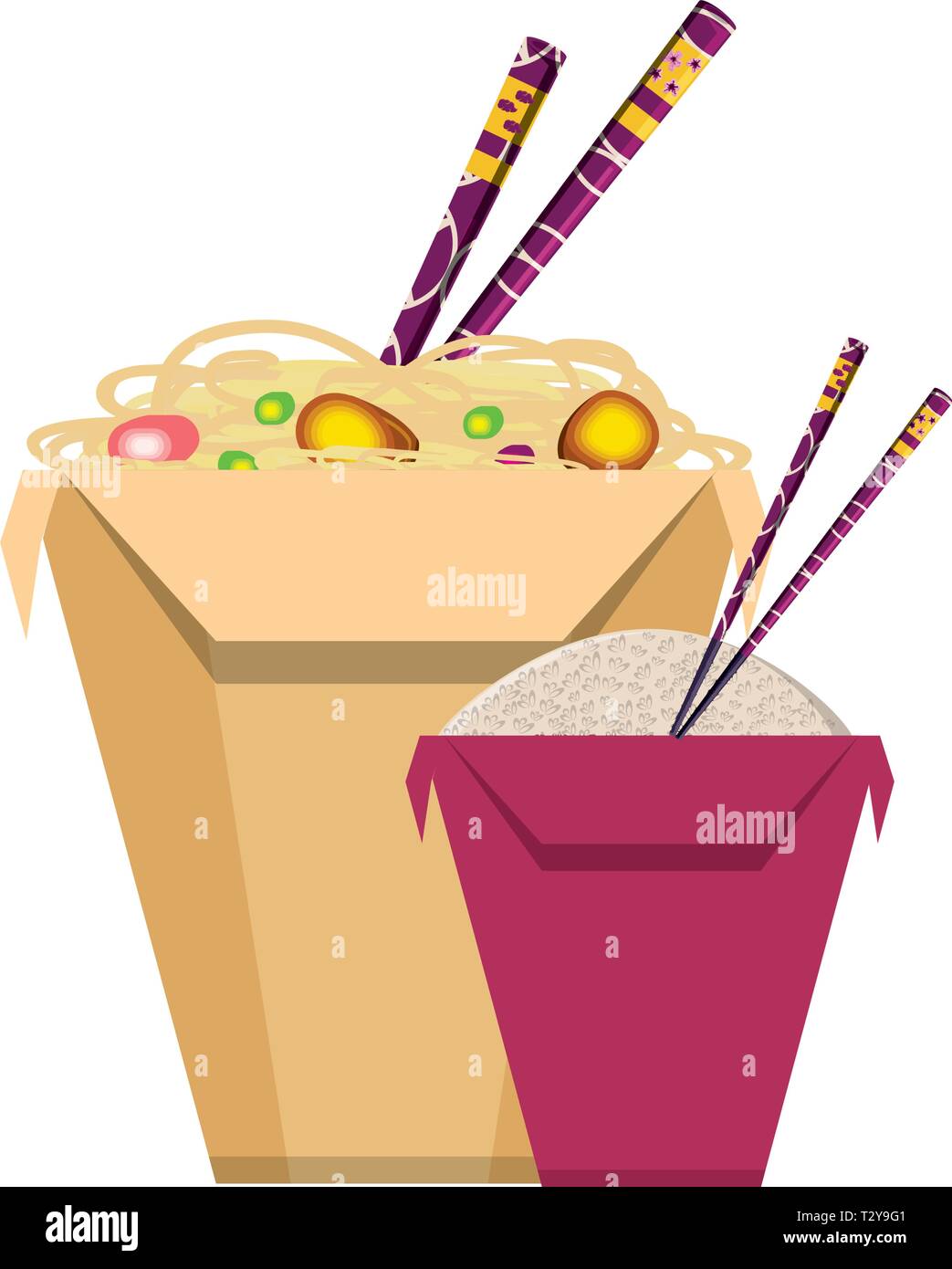 spaghetti and rice in box container chinese food icon vector ...