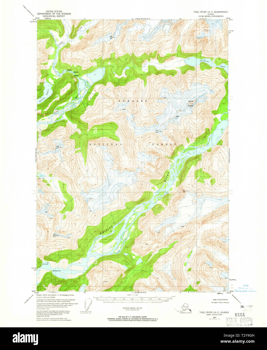 USGS TOPO Map Alaska AK Taku River A-5 359490 1951 63360 Restoration ...