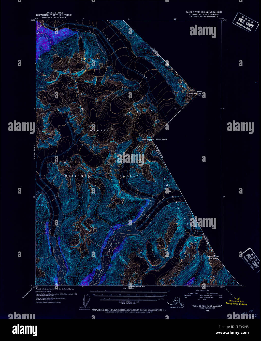 USGS TOPO Map Alaska AK Taku River B-5 359496 1951 63360 Inverted ...