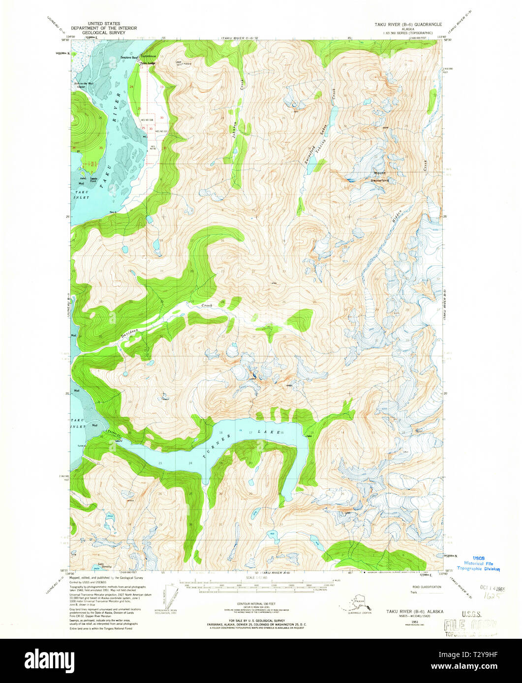 USGS TOPO Map Alaska AK Taku River B-6 359501 1951 63360 Restoration ...