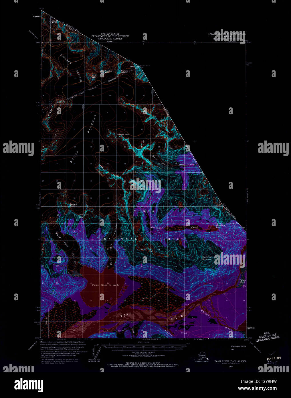 USGS TOPO Map Alaska AK Taku River C-6 359507 1960 63360 Inverted ...