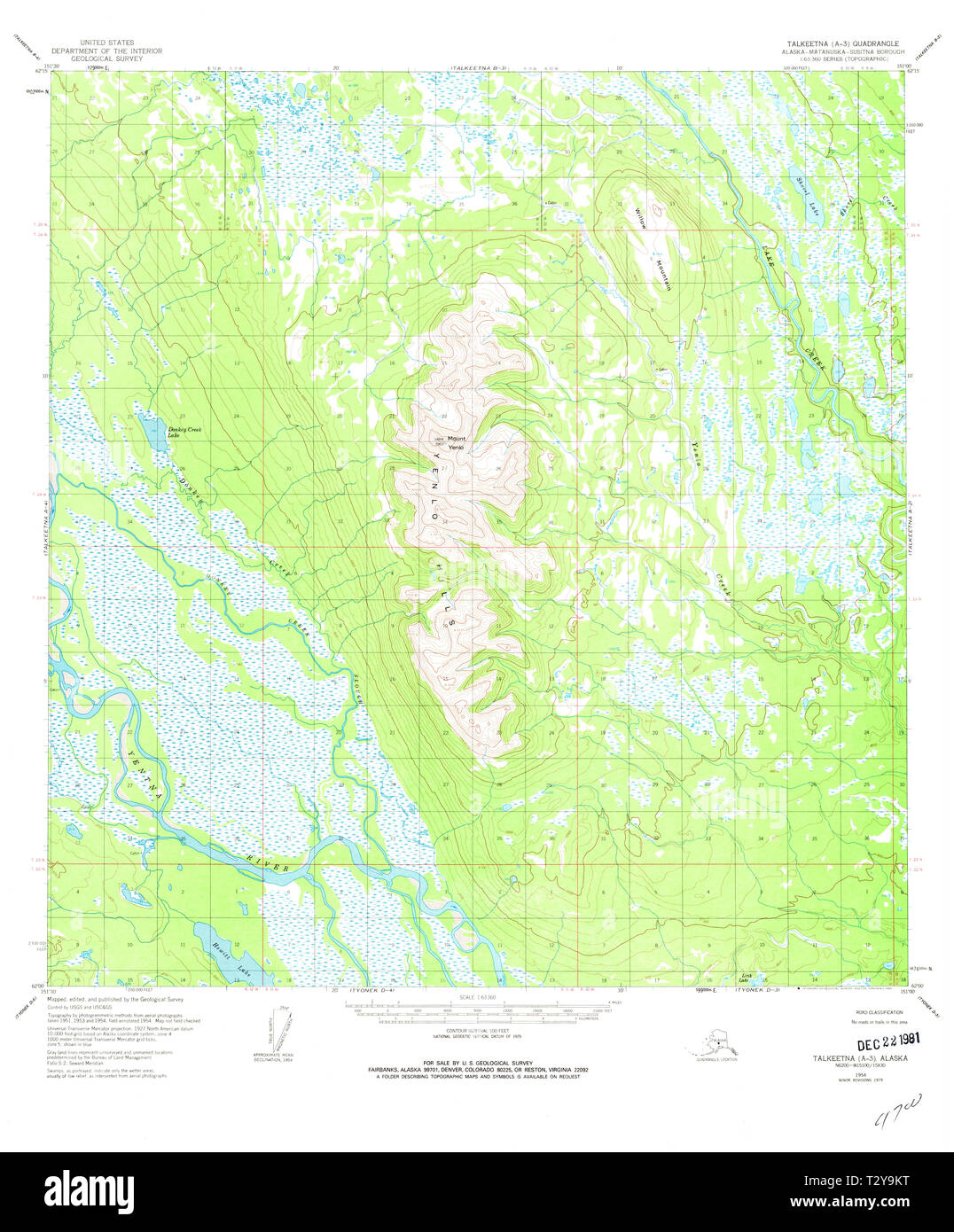 USGS TOPO Map Alaska AK Talkeetna A-3 359520 1954 63360 Restoration ...