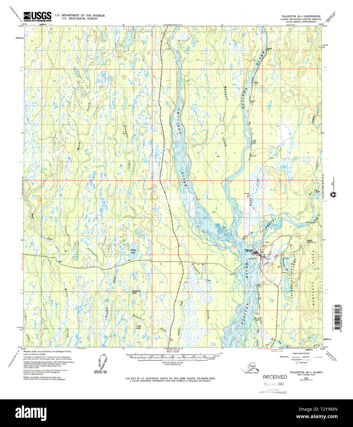 USGS TOPO Map Alaska AK Talkeetna B-1 359534 1958 63360 Restoration ...