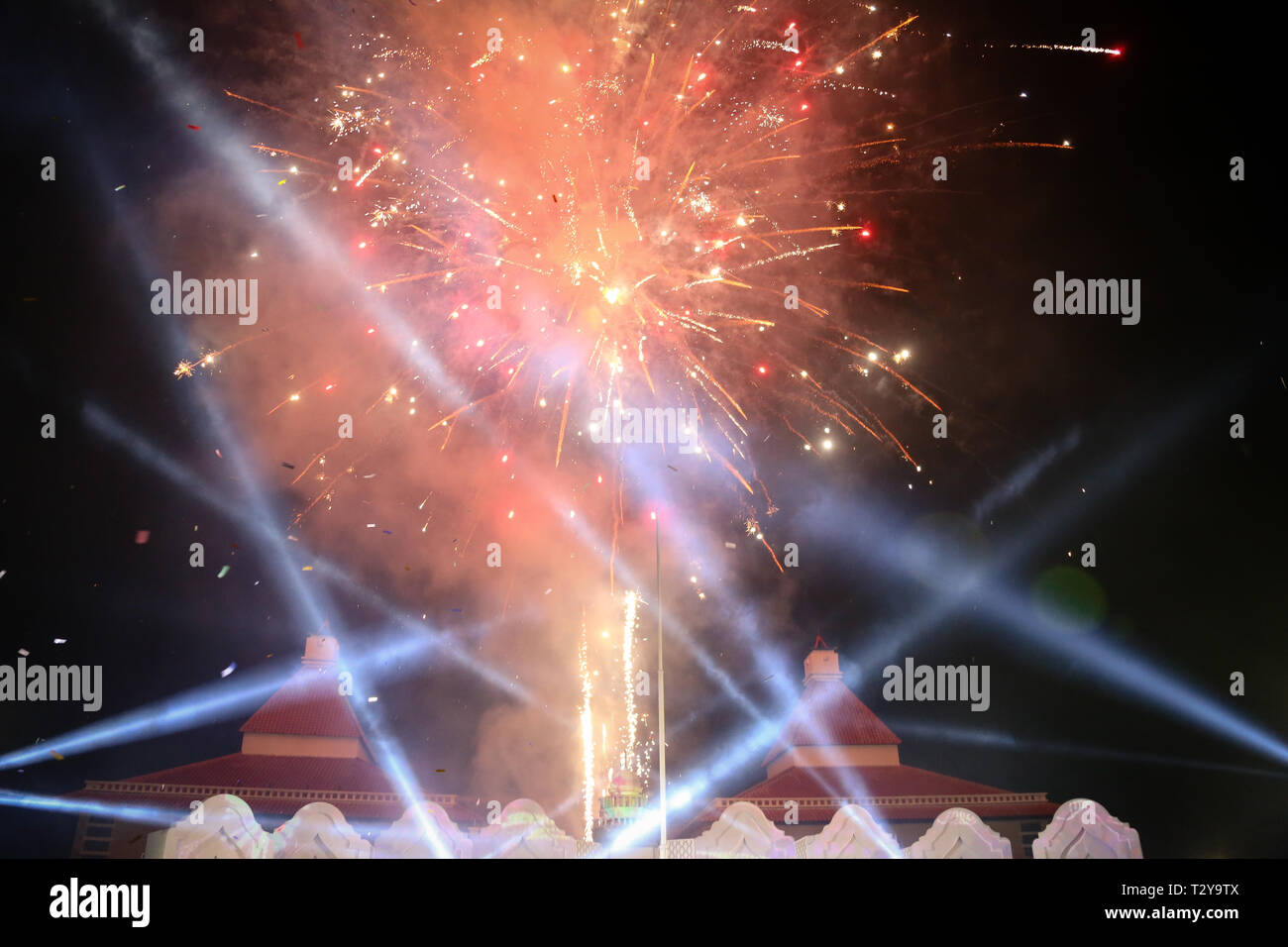 Celebrating with Fireworks Stock Photo - Alamy