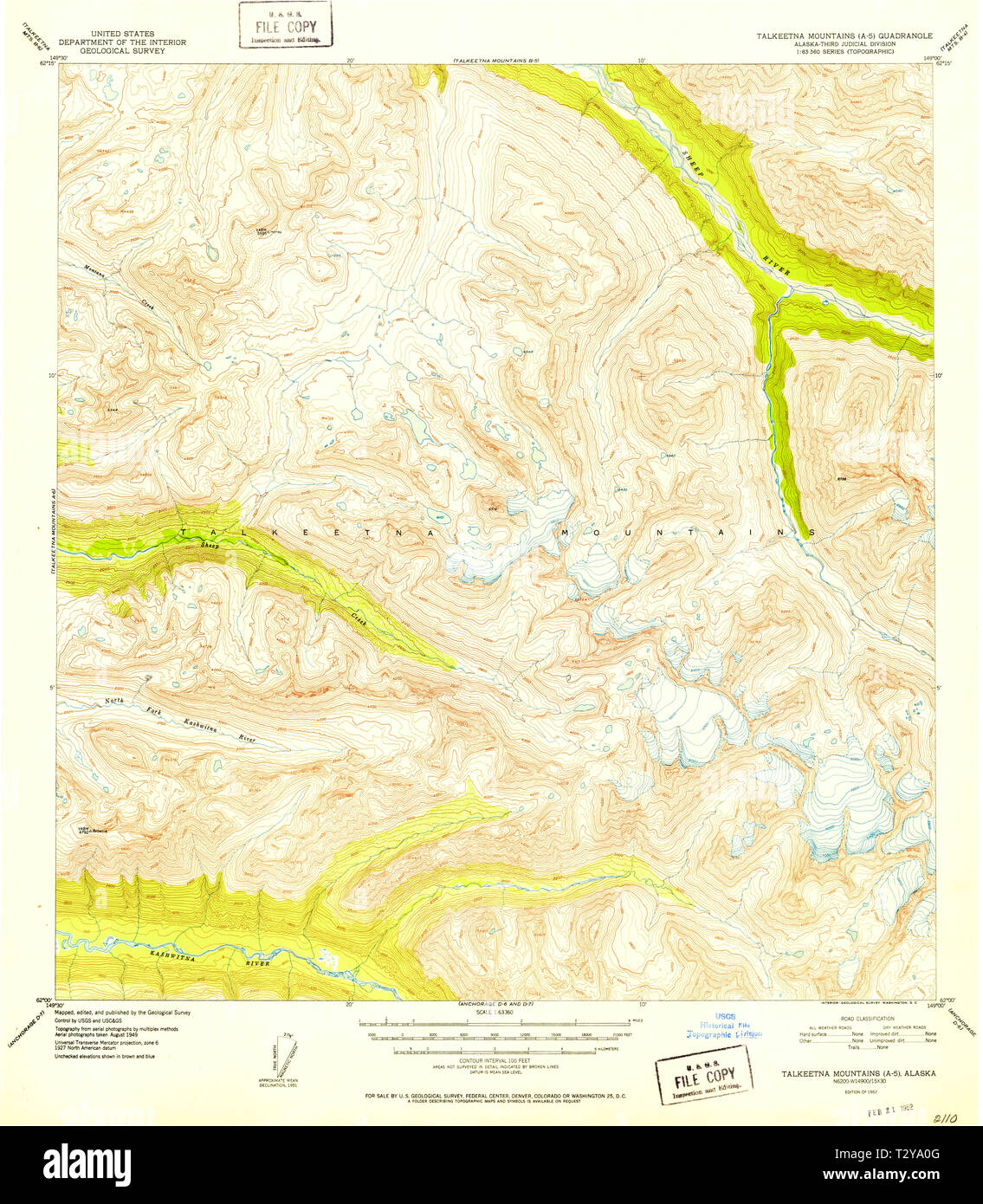 USGS TOPO Map Alaska AK Talkeetna Mountains A-5 359609 1952 63360 ...