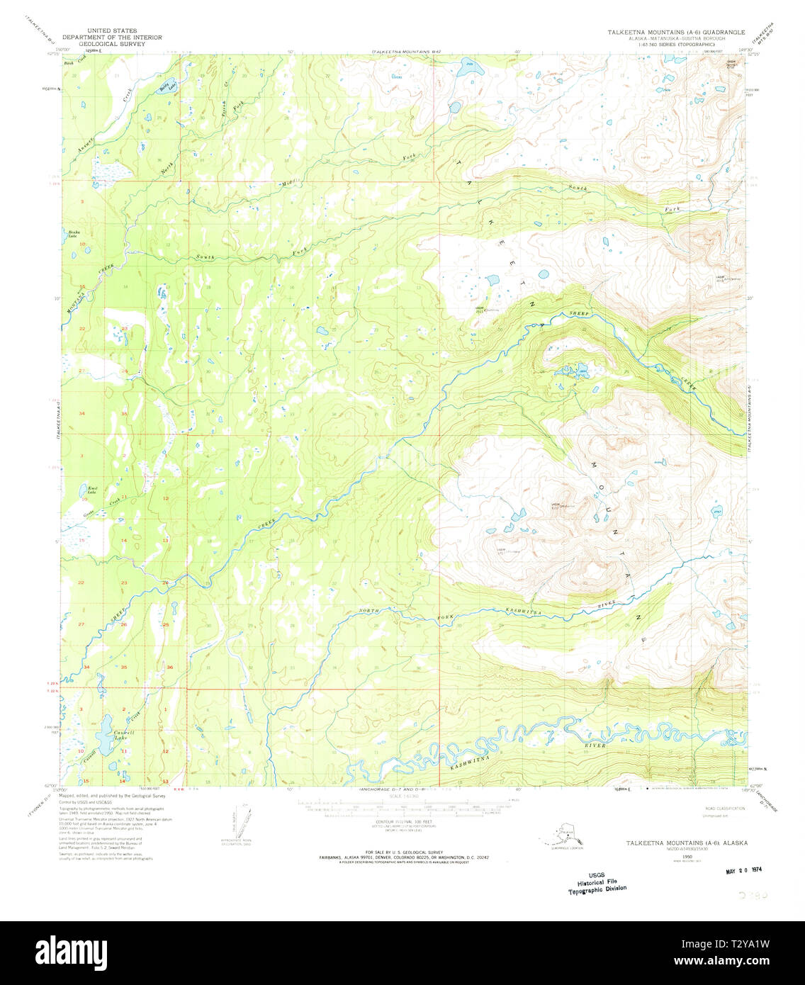 USGS TOPO Map Alaska AK Talkeetna Mountains A-6 359615 1950 63360 ...