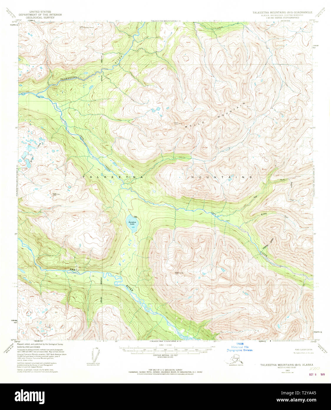 USGS TOPO Map Alaska AK Talkeetna Mountains B-5 359638 1950 63360 ...