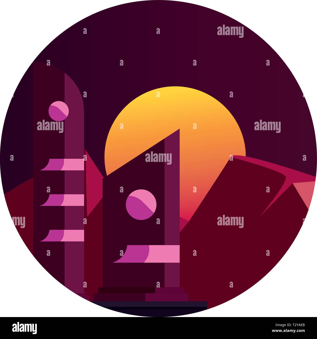 futuristic building modern sunset landscape vector illustration Stock ...