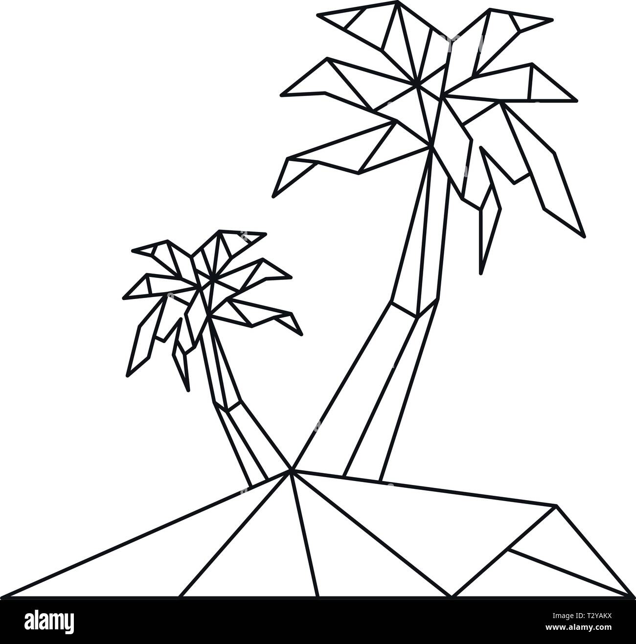 geometric abstract landscape tropical vector illustration outline Stock ...