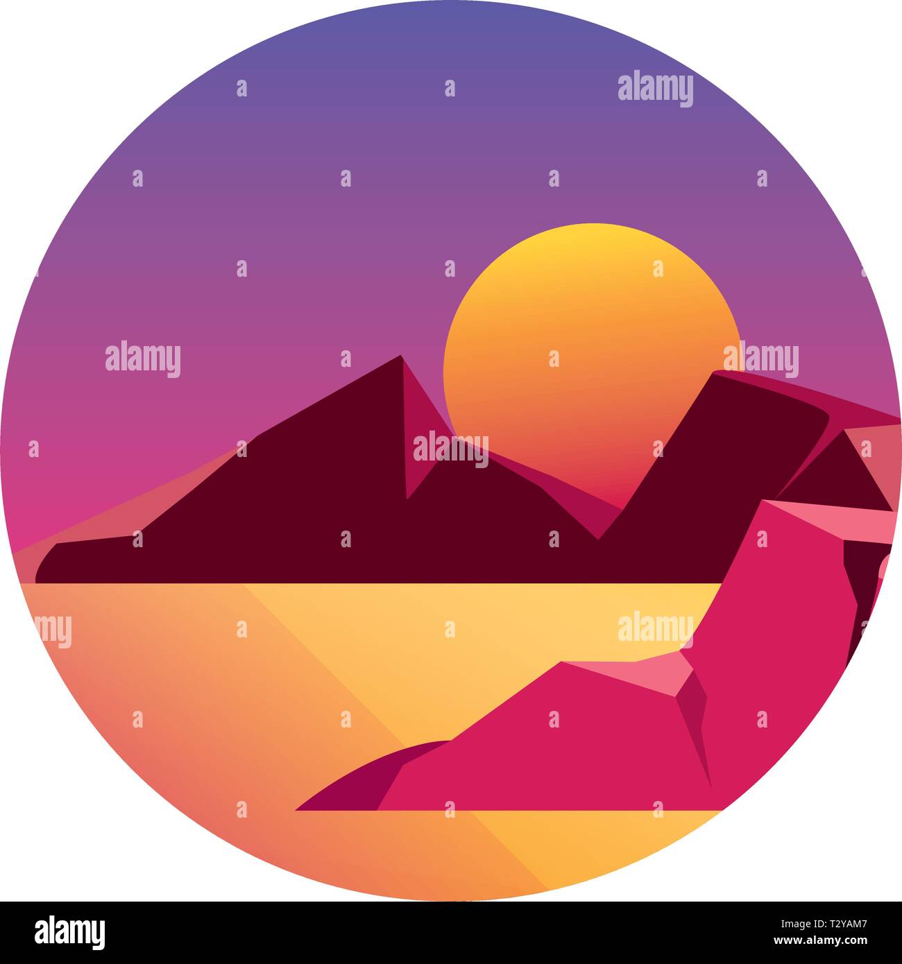 geometric abstract landscape desert sun vector illustration Stock ...