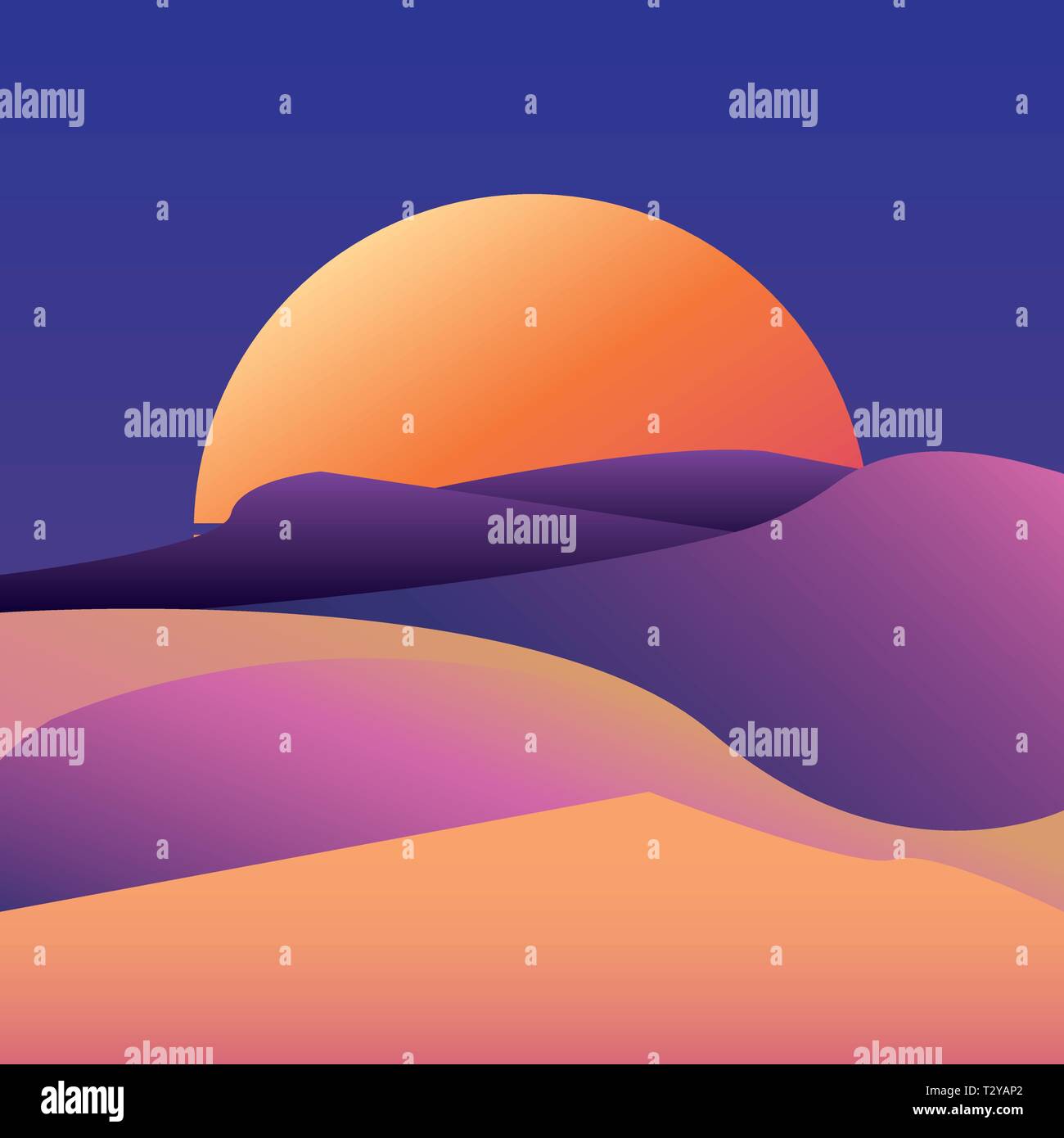 sunset deset landscape gradient background vector illustration Stock ...