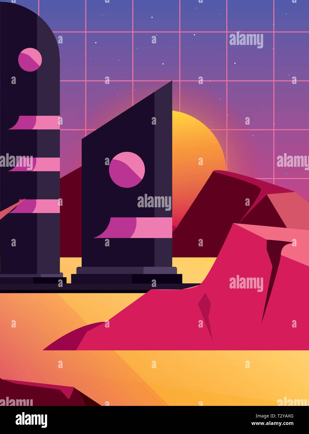 futuristic building modern sunset landscape vector illustration Stock ...