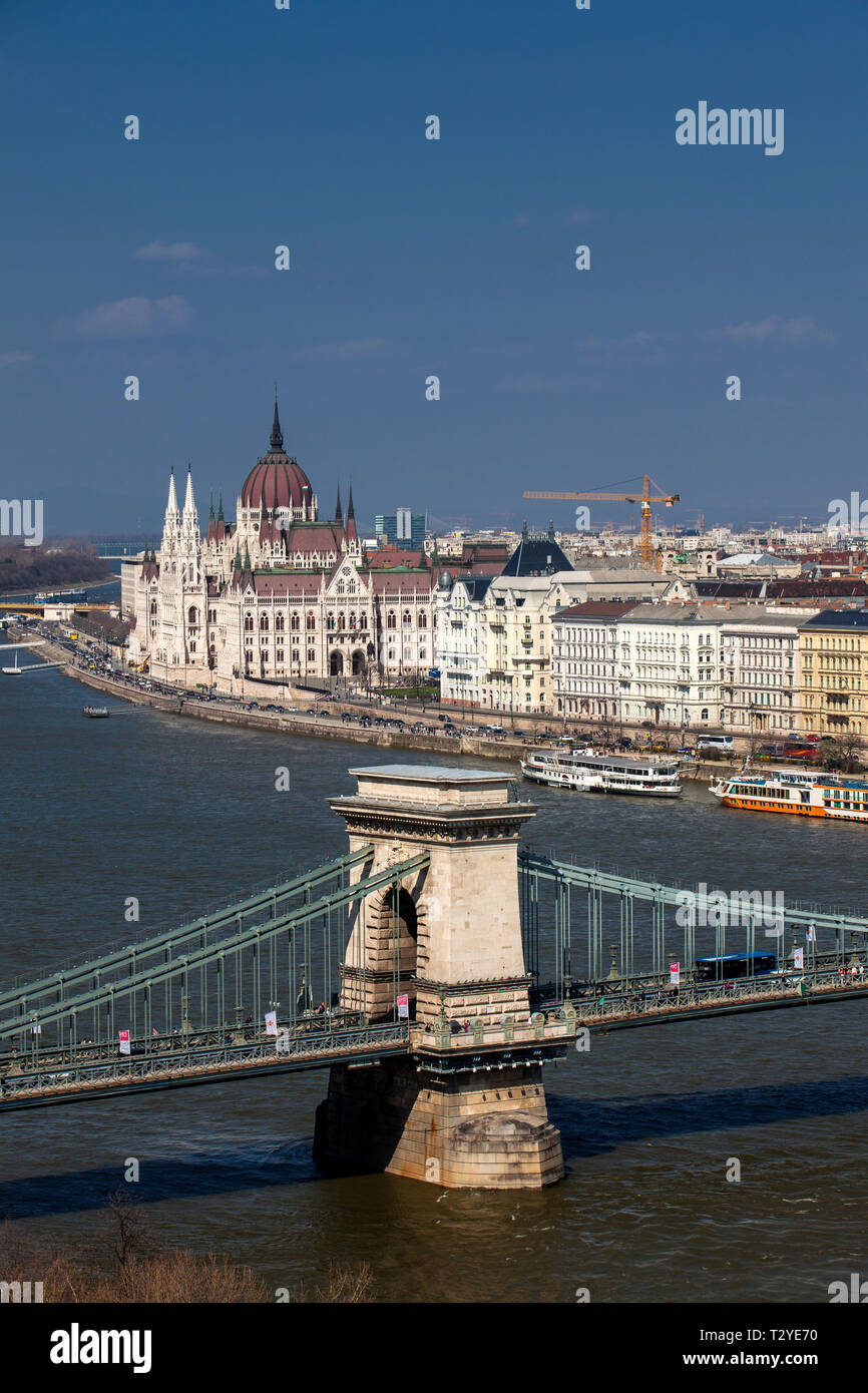 BUDAPEST, HUNGARY - APRIL, 2018: View of the Budapest city and Danube ...