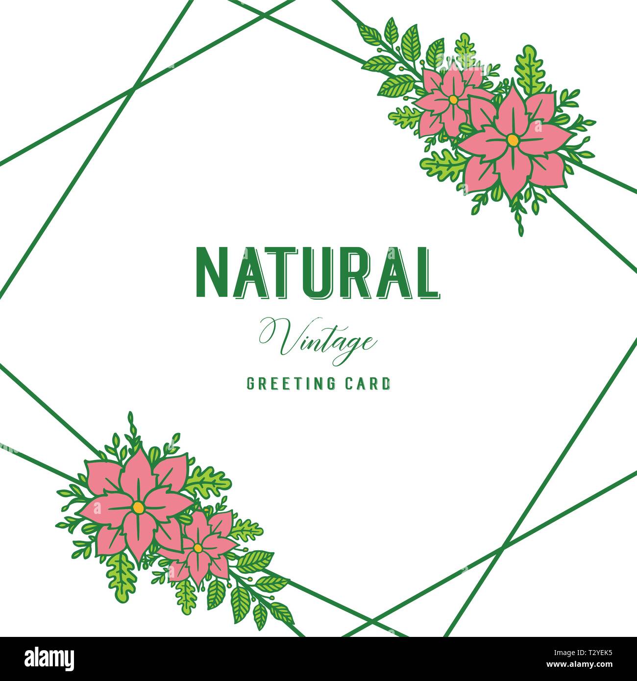 Vector illustration style green leafy flower frame for writing natural ...