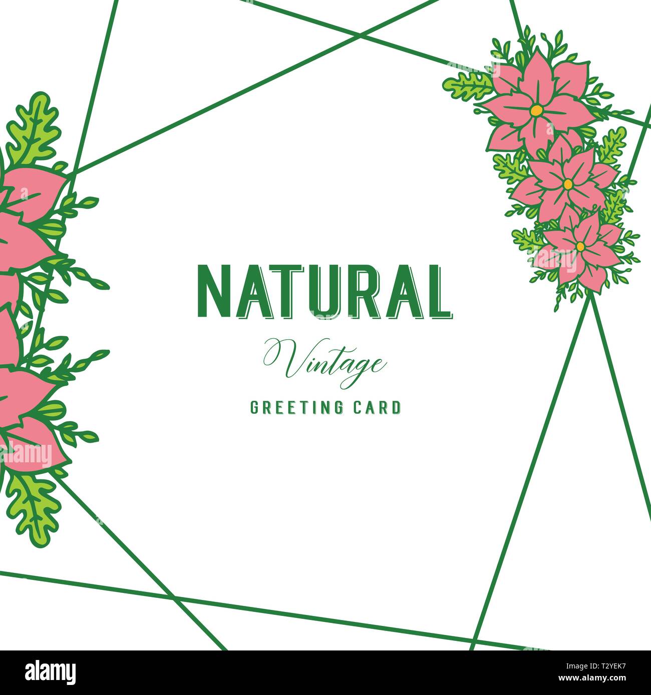 Vector illustration style green leafy flower frame for writing natural ...
