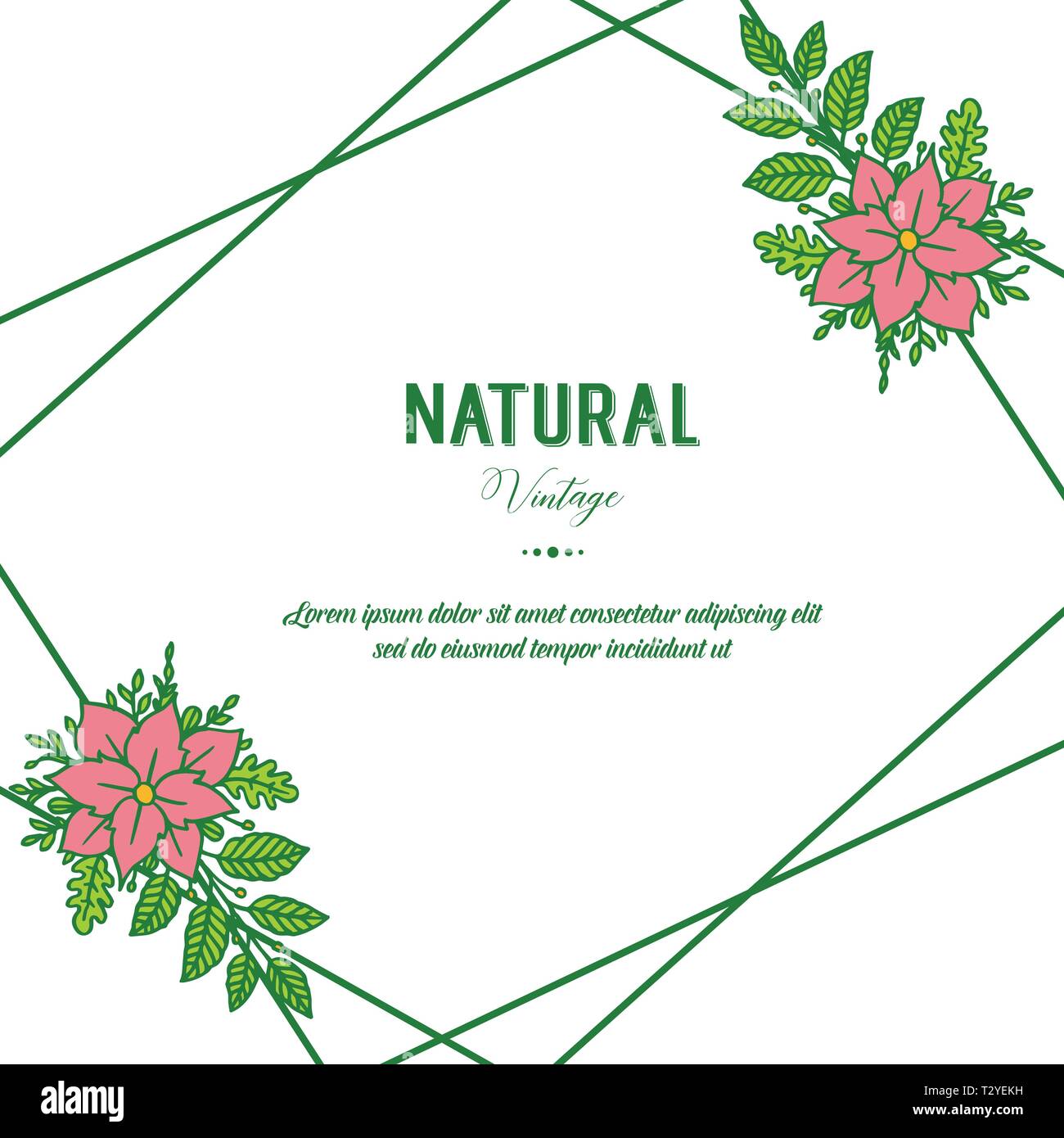 Vector illustration style green leafy flower frame for writing natural ...