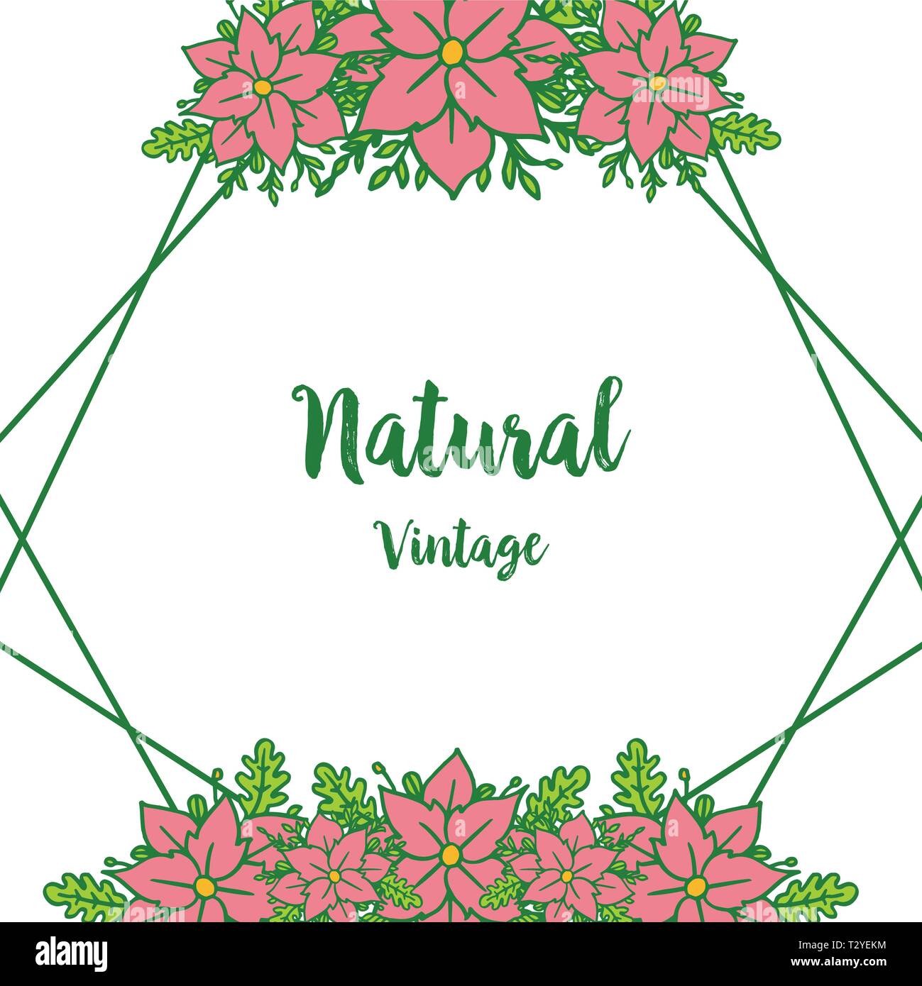 Vector illustration style green leafy flower frame for writing natural ...