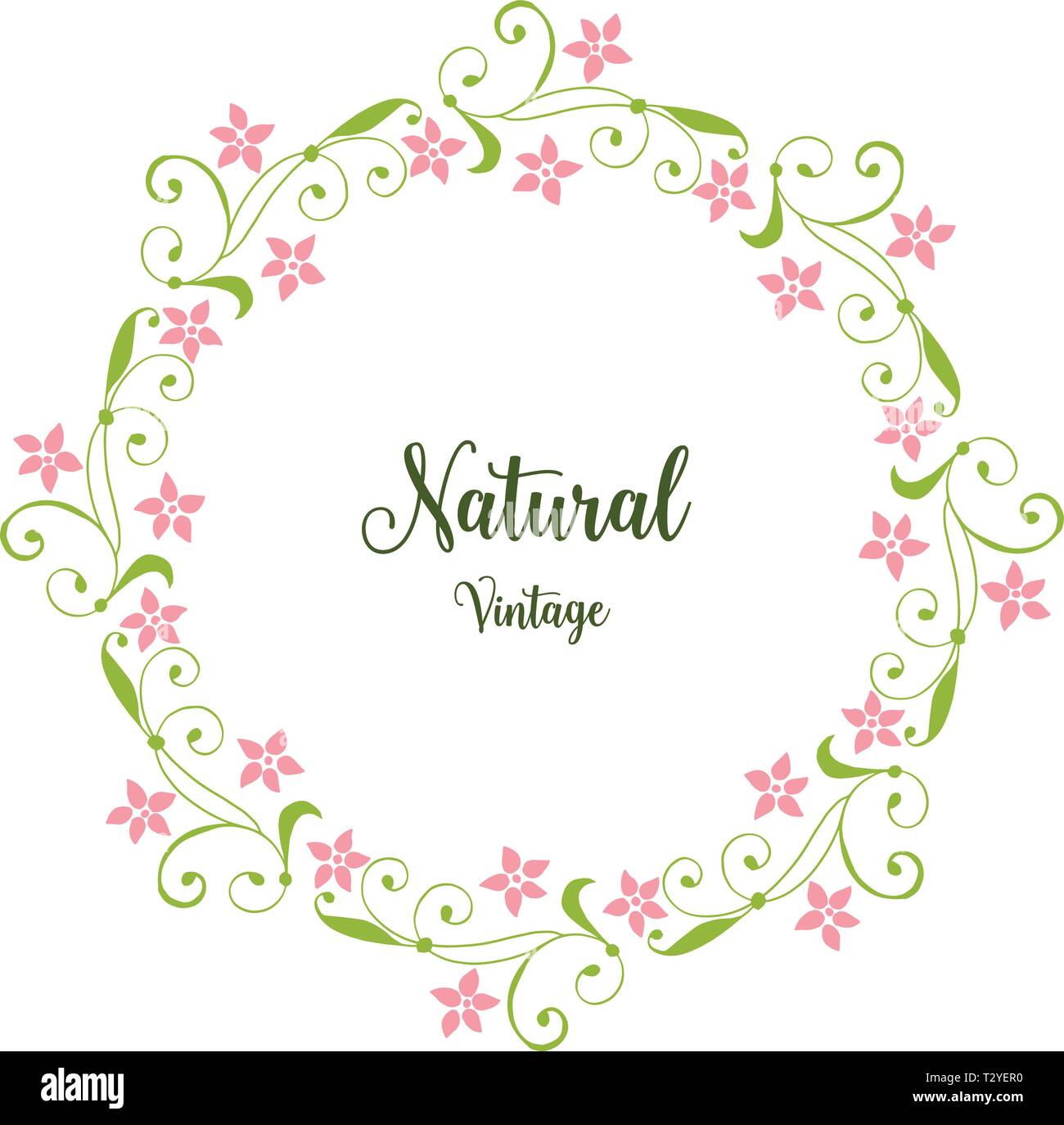 Vector illustration circular pink flower frame with greeting card ...