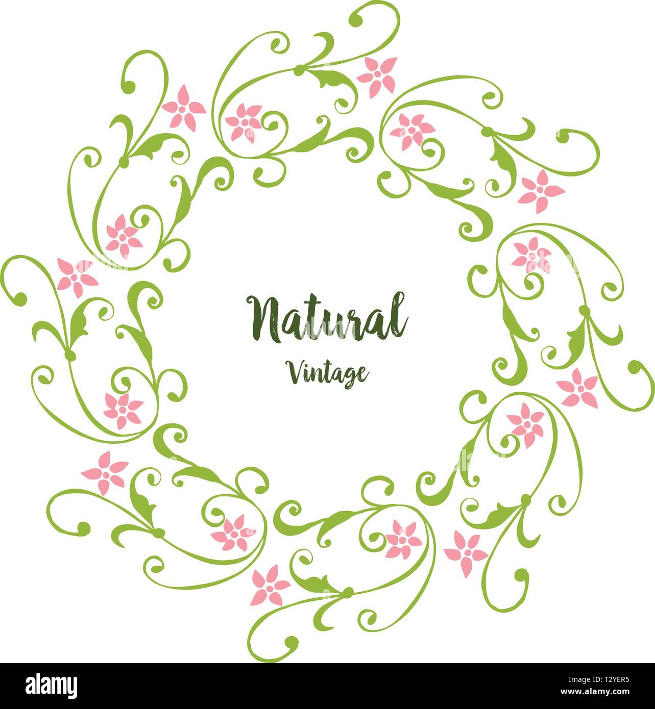 Vector illustration circular pink flower frame with greeting card ...