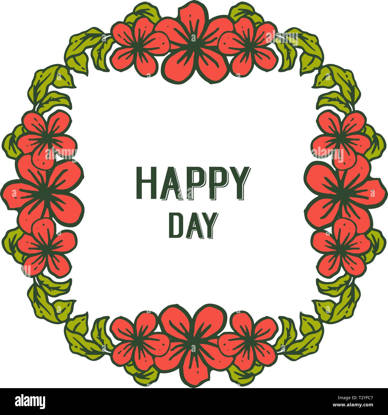 Vector illustration writing happy day with floral frame hand drawn ...