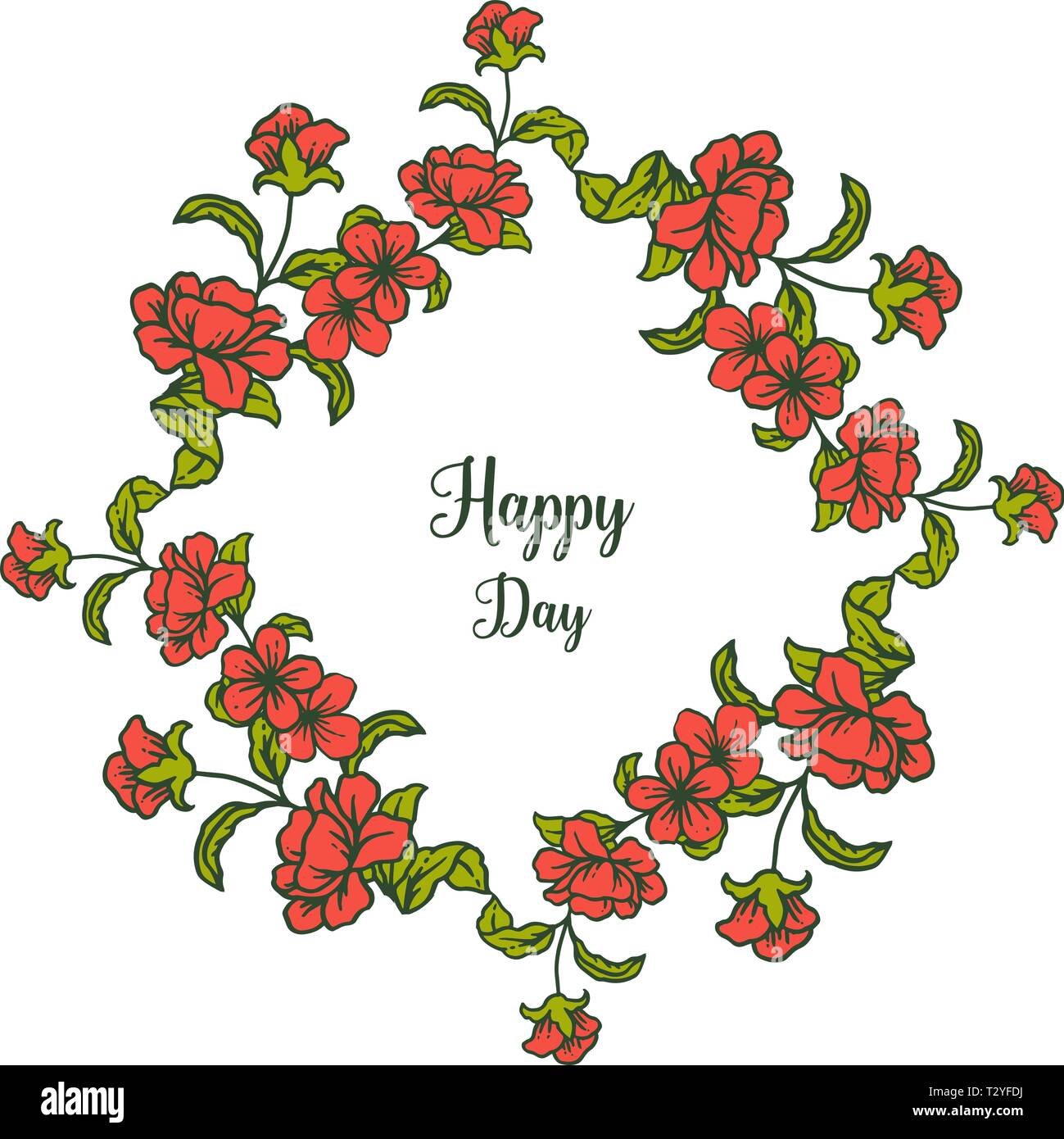 Vector illustration writing happy day with floral frame hand drawn ...