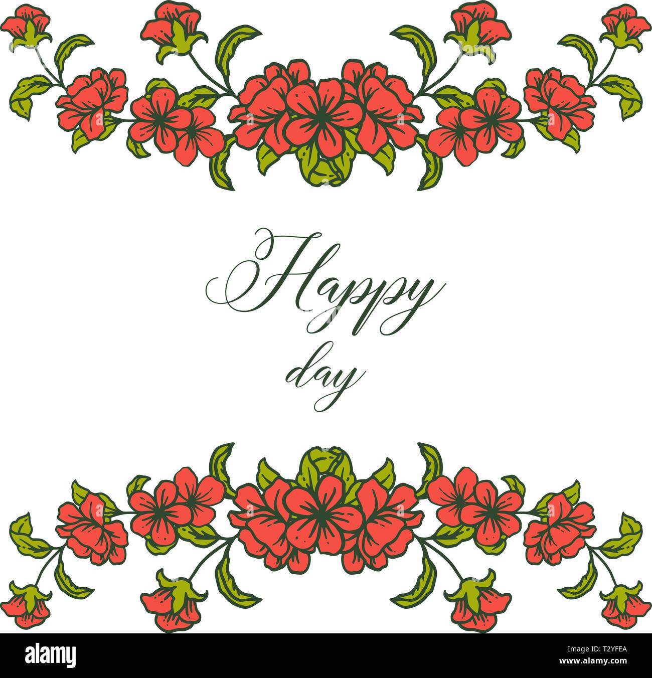 Vector illustration writing happy day with floral frame hand drawn ...