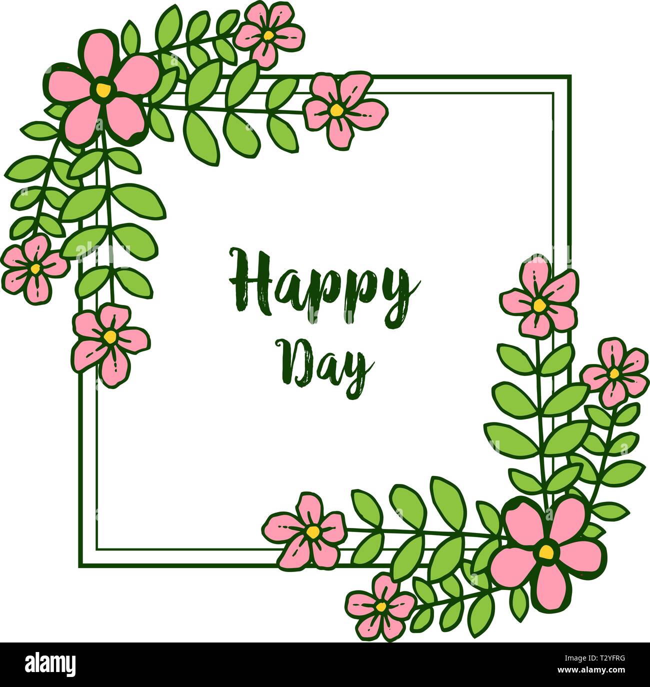 Vector illustration ornate card of happy day with leaf flower frame of ...