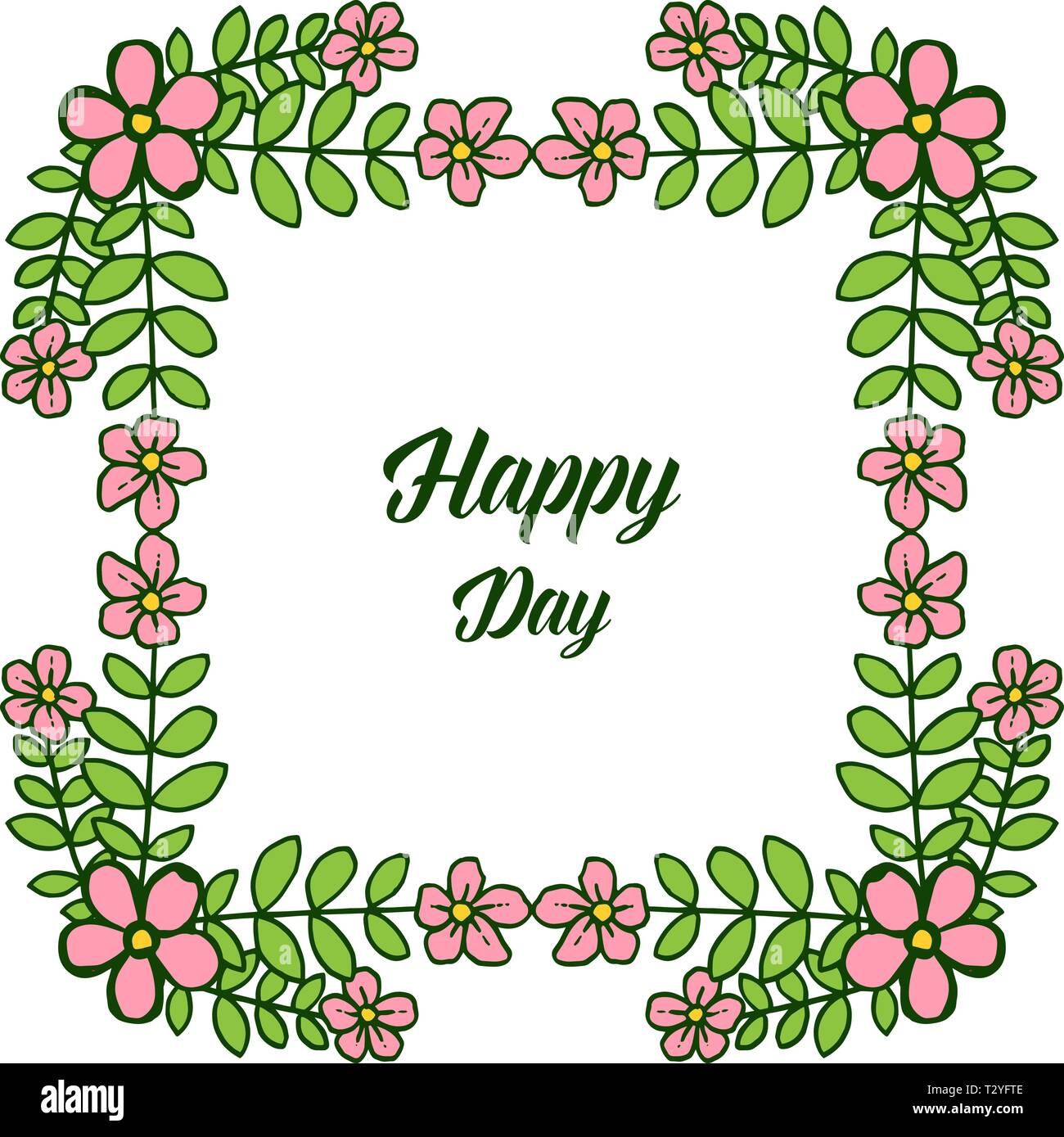 Vector illustration ornate card of happy day with leaf flower frame of ...