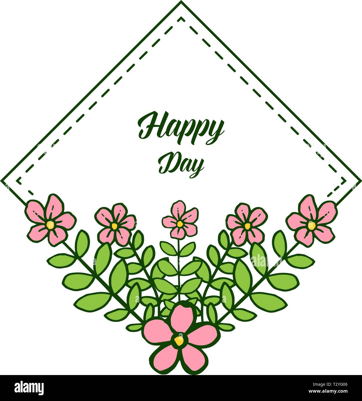 Vector illustration card invitation happy day with leaf green flower ...