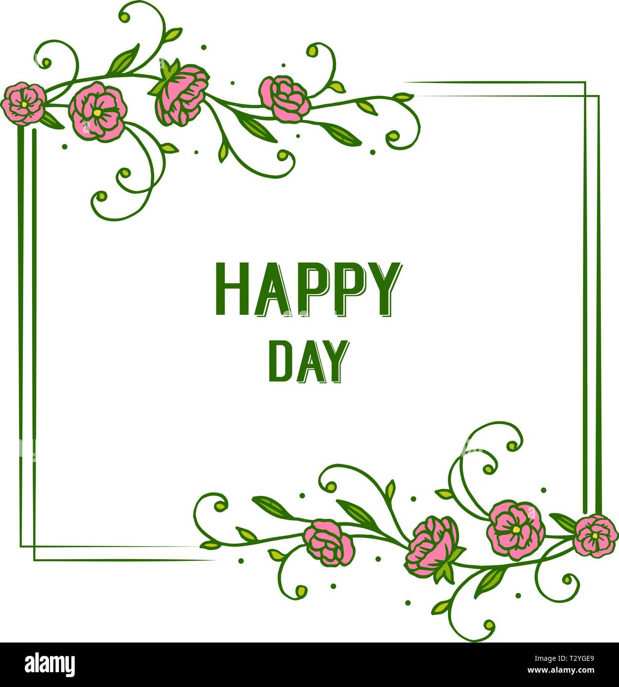 Vector illustration greeting card happy day with red floral frame hand ...