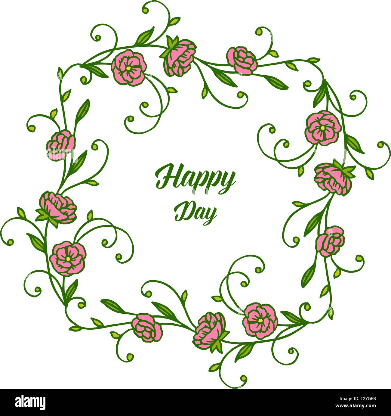 Vector illustration greeting card happy day with red floral frame hand ...