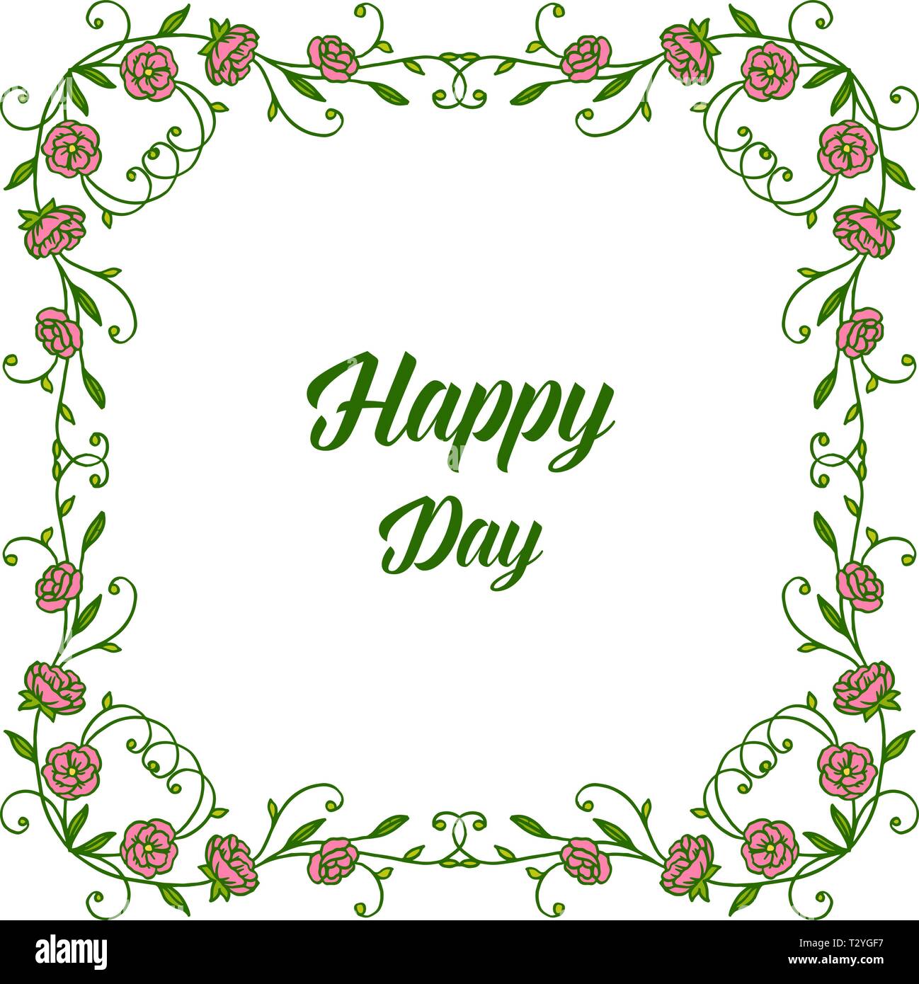 Vector illustration lettering happy day with red flower frame hand ...