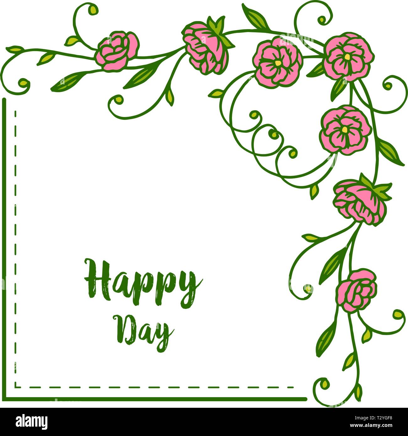 Vector illustration lettering happy day with red flower frame hand ...