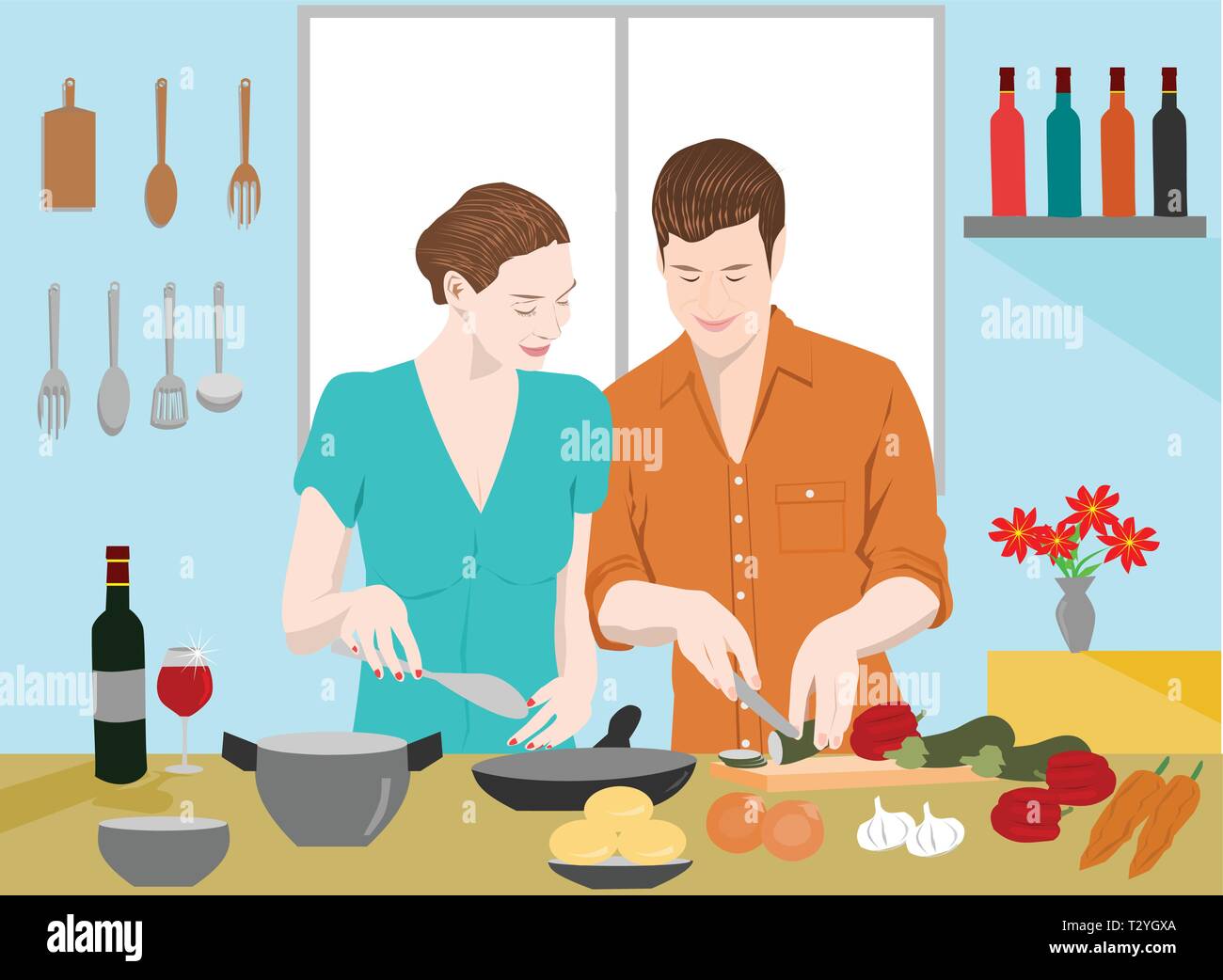 Two couples dinner table Stock Vector Images - Alamy