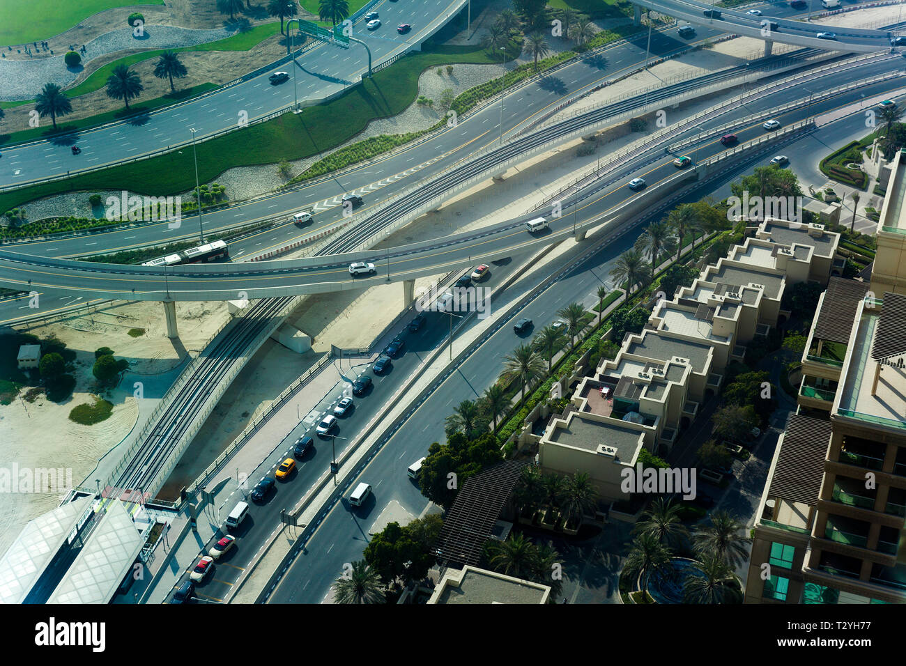 intersection of roads in Dubai city, United Arab Emirates. aerial view ...