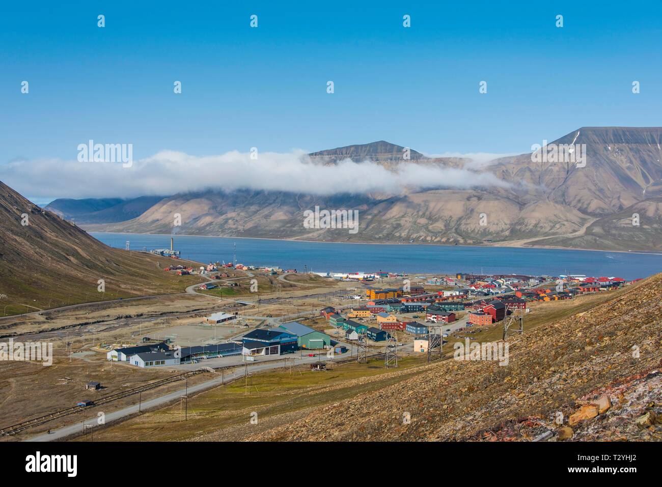 View over Longyearbyen, capital of Spitsbergen, Svalbard, Arctic ...