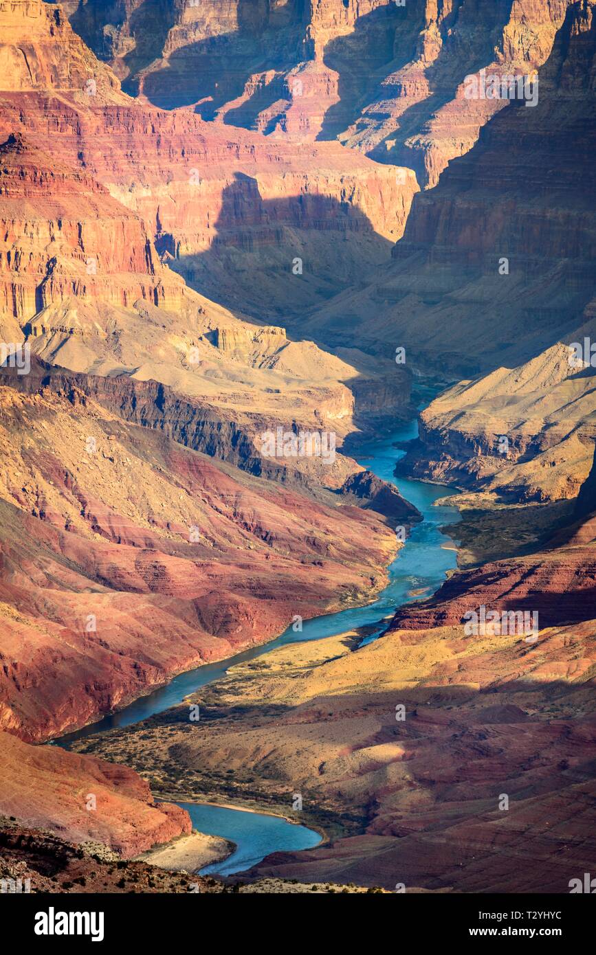 Canyon landscape, gorge of the Grand Canyon with Colorado River, eroded ...
