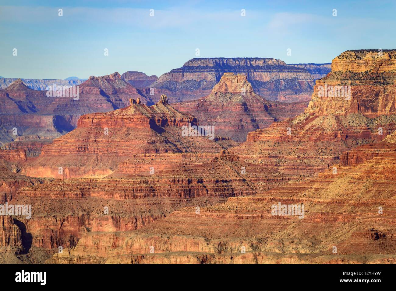 Rock formations, steep walls of the Grand Canyon, eroded rock landscape ...