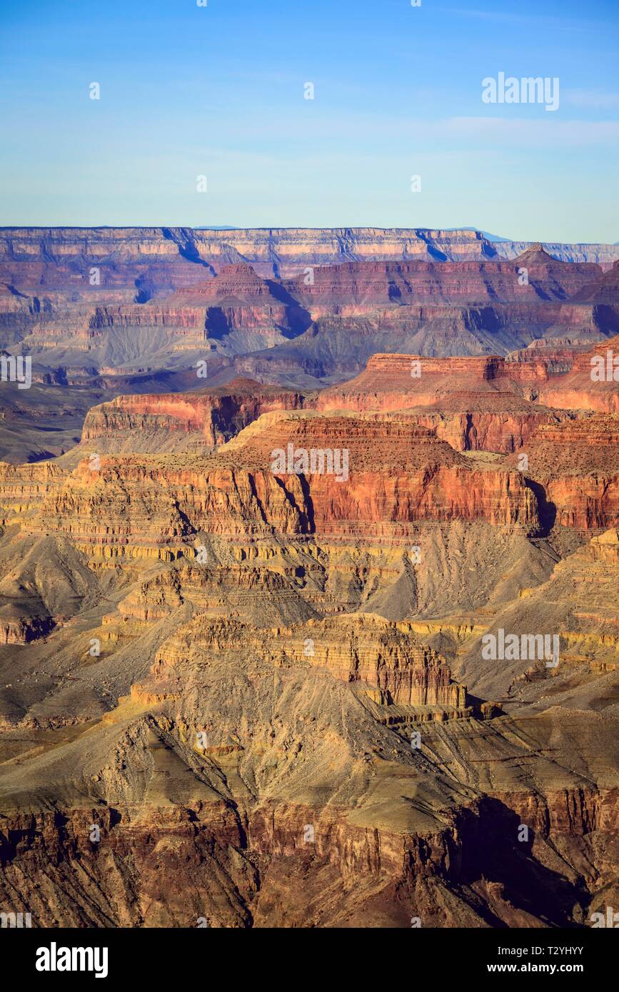 Rock formations, steep walls of the Grand Canyon, eroded rock landscape ...