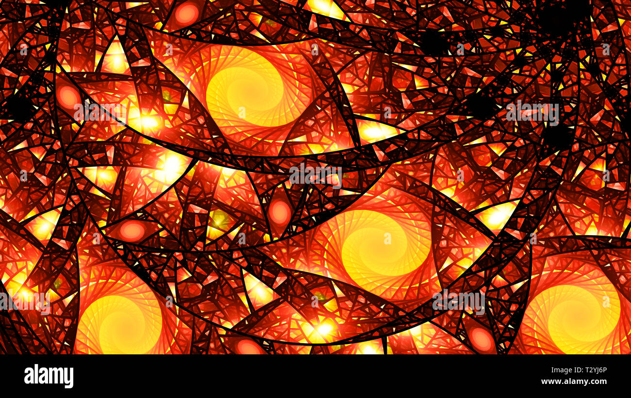 Fiery glowing stained glass fractal, computer generated abstract background, 3D rendering Stock ...