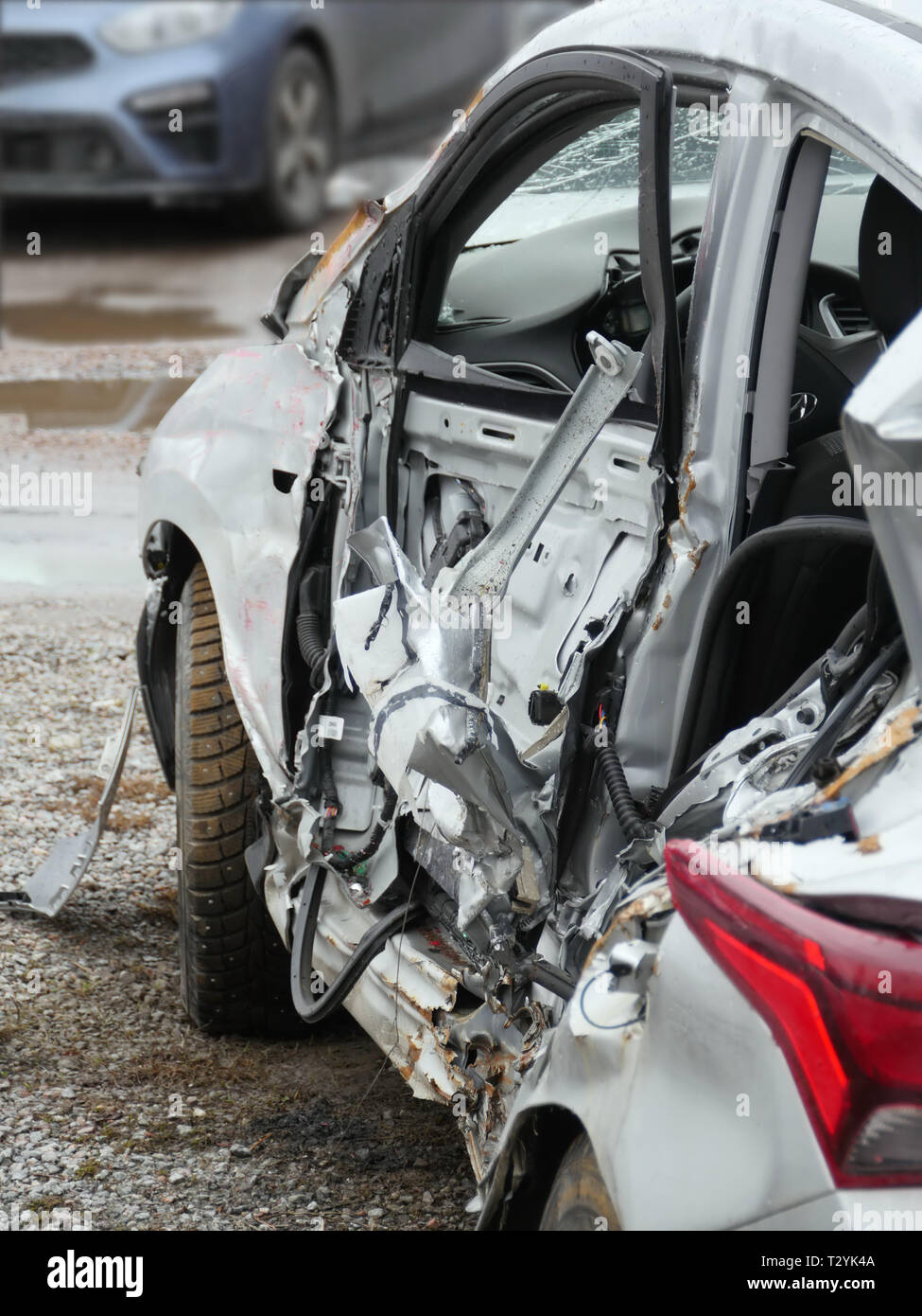subcompact car after car crash back view Stock Photo - Alamy