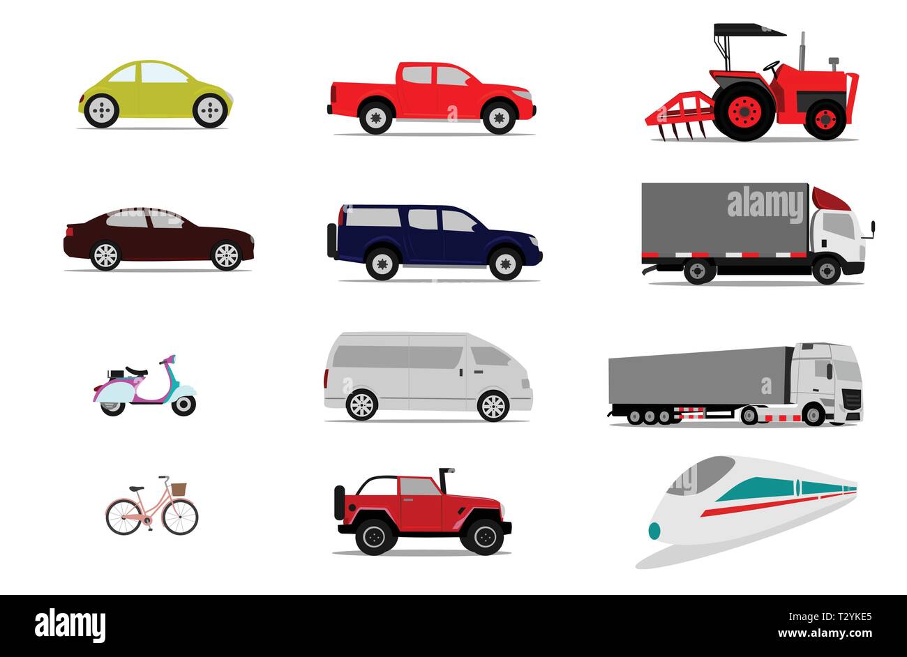 Set of vehicles on white background,isolated collection of ...
