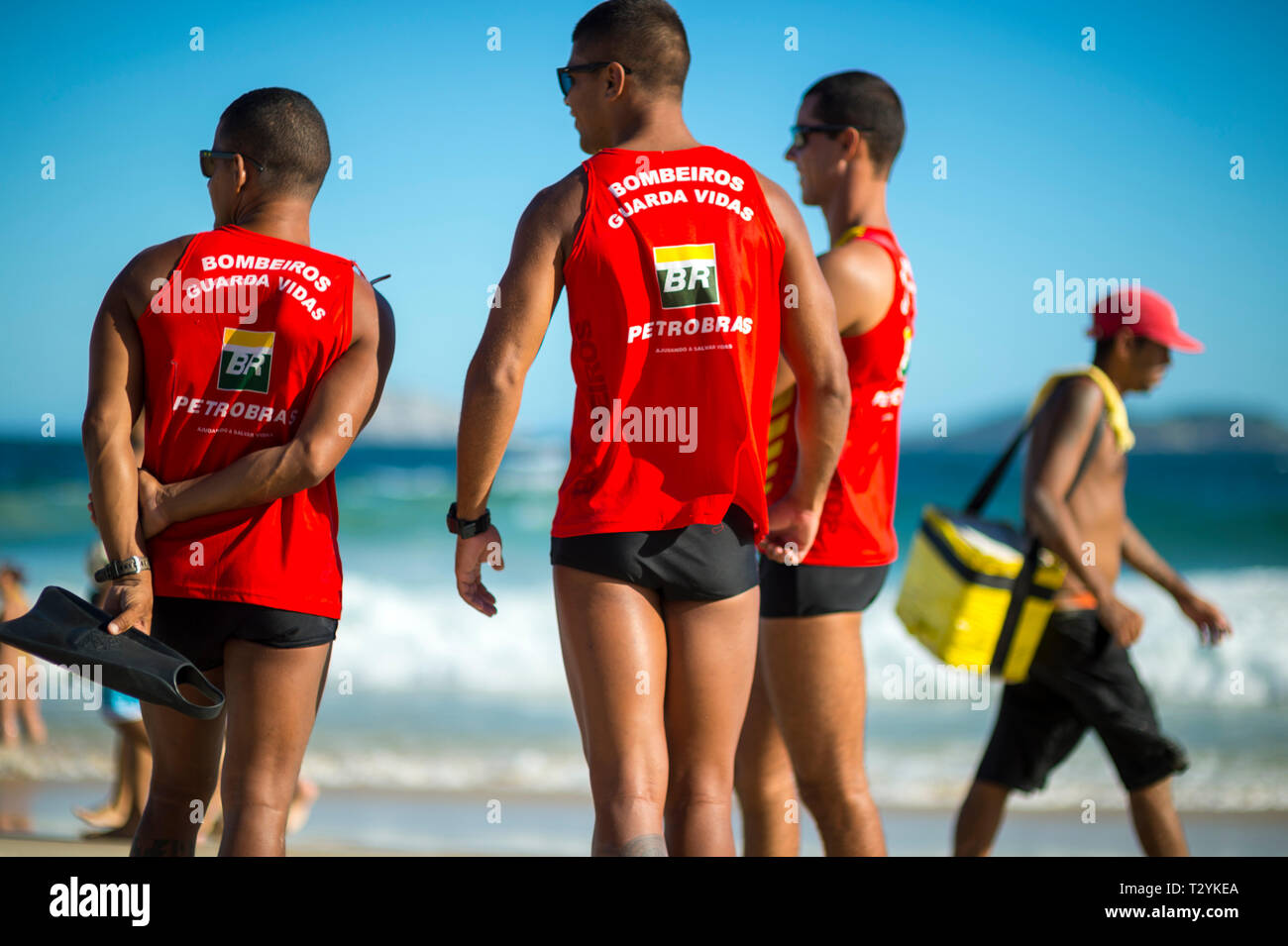 RIO DE JANEIRO - MARCH, 2018: A trio of Brazilian lifeguards in ...
